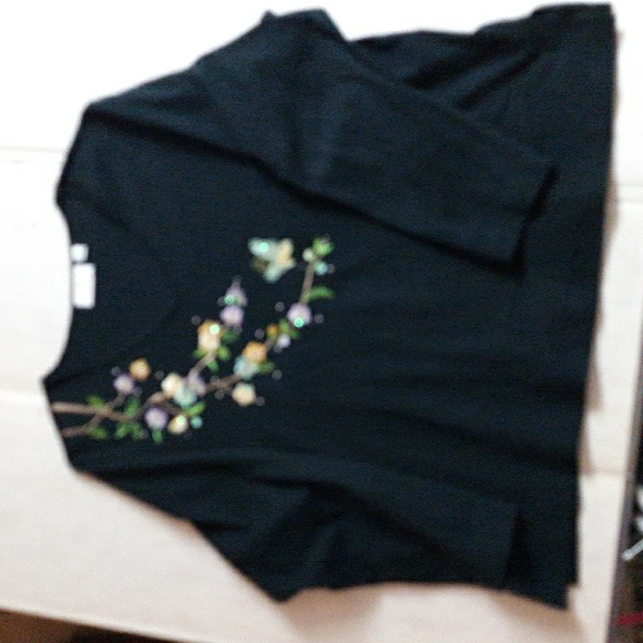 Quacker Factory | Tops | A Black Shirt That Is Embellished With ...